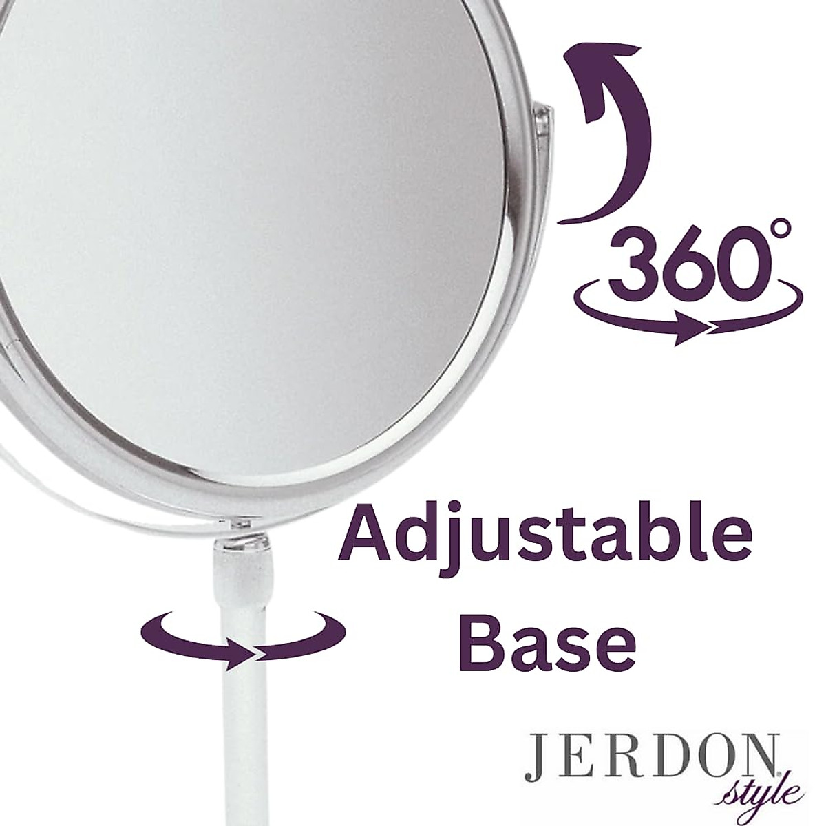 JERDON Two-Sided Tabletop Makeup Vanity Mirror - 5X-1X Magnification & Swivel Design - 9-Inch Diameter Mirror with Adjustable Height - Polished Chrome Finish - Model JP4045C