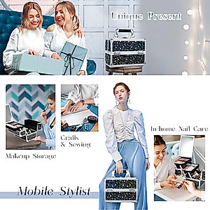 Joligrace Makeup Train Case Portable Cosmetic Box 2 Trays with Mirror Lockable for Makeup Nail Tech and Beauticians Traveling Makeup Storage Organizer - Black Star