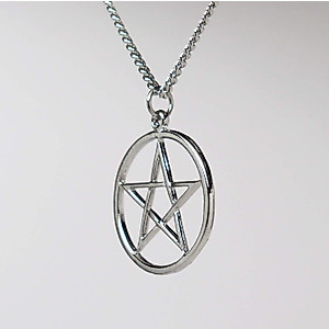 Pentacle Pentagram Polished Silver Finish Medieval Renaissance Pendant Necklace