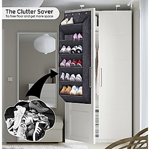 SLEEPING LAMB Shoe Rack for Door with Large Deep Pocket, Hanging Shoe Organizer for Closet Hanger, Dorm and Narrow Door Storage Shoe Holder, Black