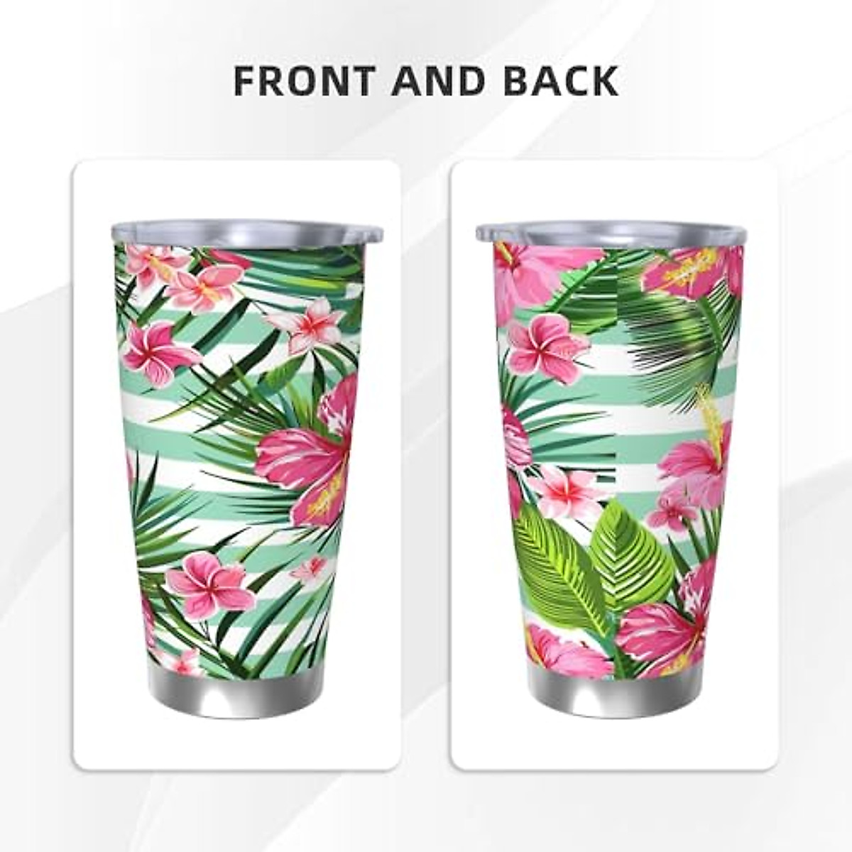 AYCZN Palm Leaves Floral 20 OZ Tumbler Stainless Steel Travel Coffee Mug, Stripe Flower Insulated Water Bottle with Lid and 2 StrawsLeakproof Thermal Cup