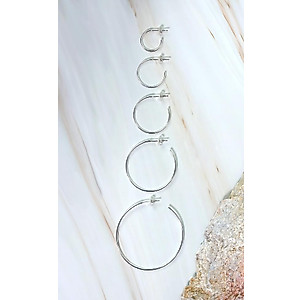 Hoops & Loops 925 Sterling Silver Open 1.5mm Thin Polished Round C-Hoop Earrings, 15mm