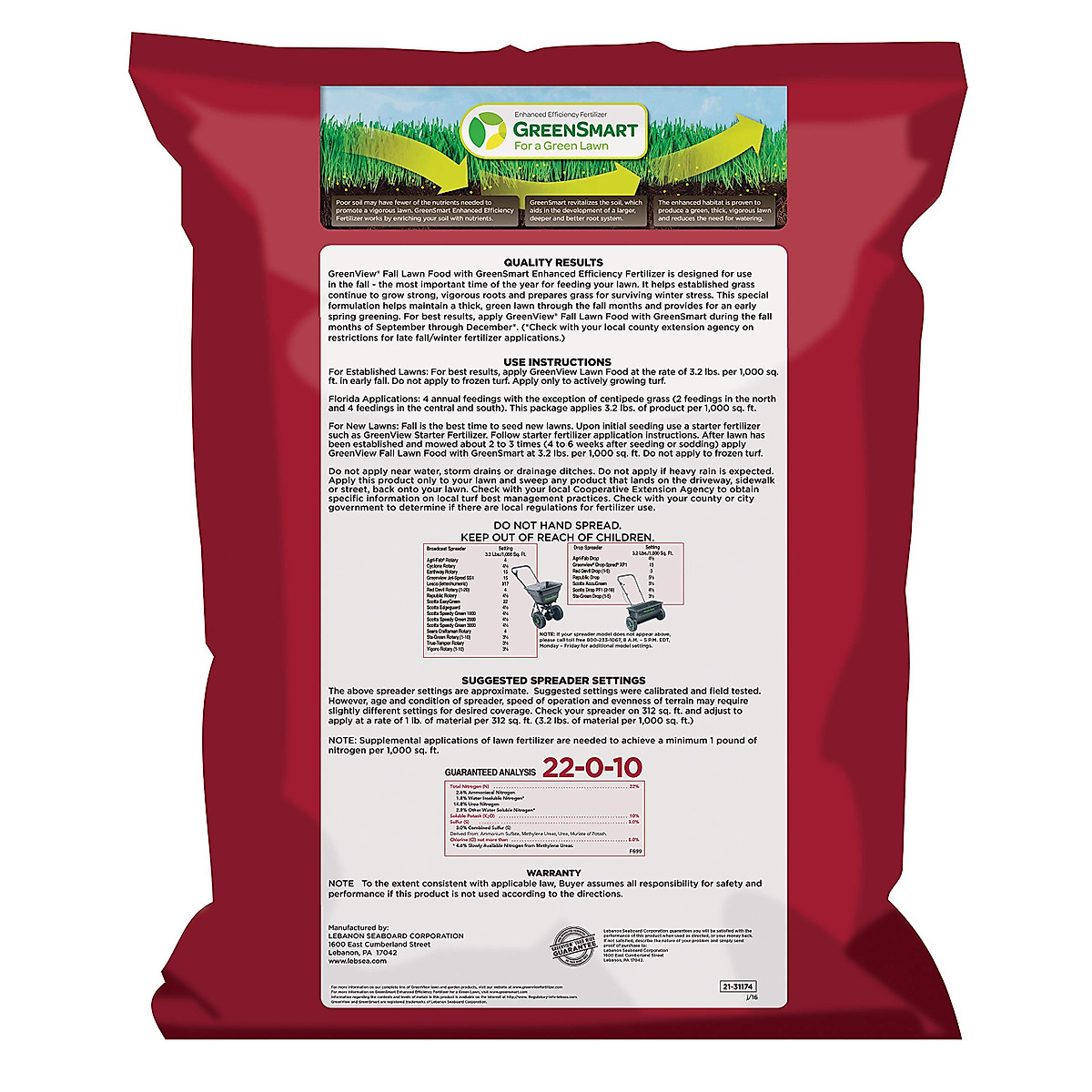 GreenView Fall Lawn Food - 16 lb. Bag - Covers 5,000 sq. ft.
