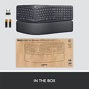 Logitech Ergo K860 Split Wireless Keyboard for Business - Ergonomic Design, Secured Logi Bolt Technology, Bluetooth, Globally Certified, Windows/Mac/Chrome/Linux - Graphite