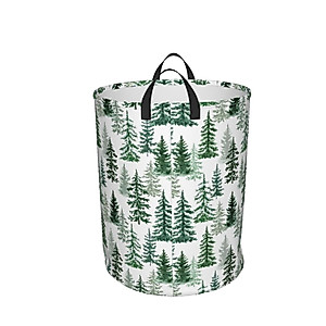 Delerain Pine and Spruce Trees Laundry Basket, Waterproof Laundry Hamper with Handles, Collapsible Toy Bins Dirty Clothes Round Storage Basket for Home Bathroom Office Nursery, 19.6X15.7(M)