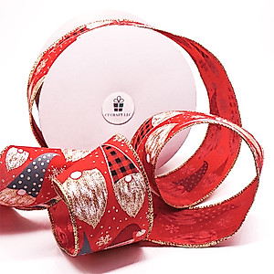 CT CRAFT LLC Red Satin with Elf Christmas Wired Ribbon 2.5 Inch x 25 Yards for Christmas Home Decor Tree Topper Bow Gift Wrapping DIY Crafts Wreath Garland