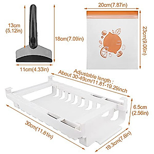 Refrigerator Organizer Bins, Refrigerator Freezer Bag Storage Rail Rack with 20 Pack Reusable Sealed Bags and Deicing Shovel, Fridge Drawer Storage Organizer for Fruits Vegetable Food Fresh-keeping