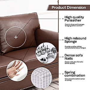 TINGMAMADEHUA Modern Brown Faux Leather Sofa – 3-Seater Couch for Living Room, Comfy Upholstered Design with Tufted Detachable Back Cushions, Traditional Rolled Arms, and Nailhead Trim – Easy Assembly