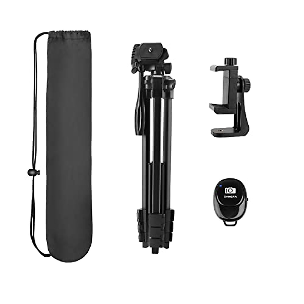 teefeet Phone Tripod, 54 inch Light Travel Tripod, with Mobile Phone Holder Adapter/Remote Shutter/Carry Bag for Selfie, Suitable for Video, Live Broadcast, Video Blog, Tiktok (Black)