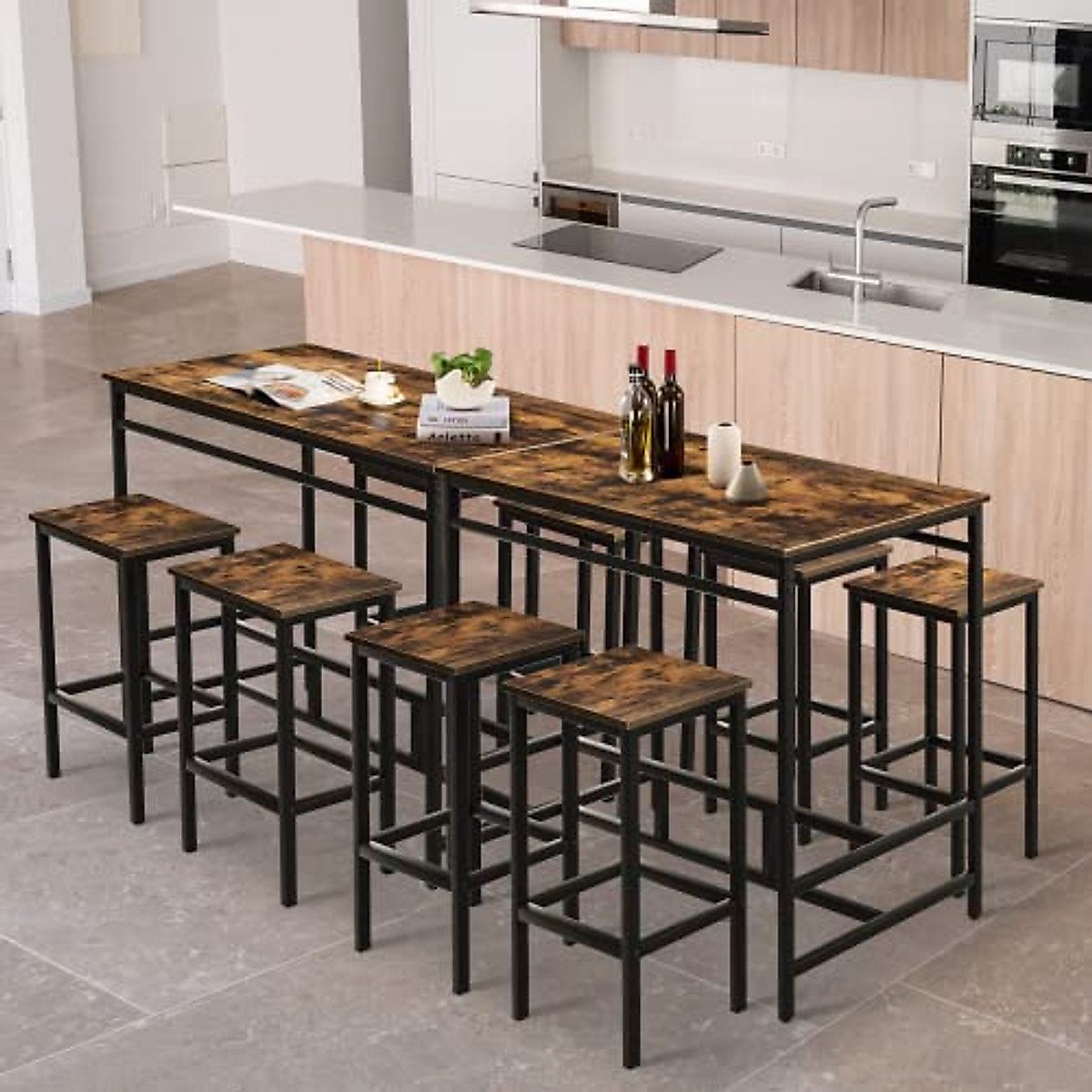 AOOU Dining Table Set for 4, 5 Piece Space Saving Dinette Table, Kitchen Counter with 4 Bar Stools, Sturdy Wood Table Top with Metal Legs for Kitchen, Dining Room, Restaurant, Pub