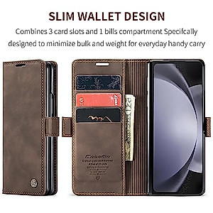 Peenpunk Galaxy Z Fold 5 Case, Leather Galaxy ZFold5 Wallet Case with Card Holder Flip Kickstand Magnetic Case Compatible with Samsung Z Fold 5 5G (Coffee)