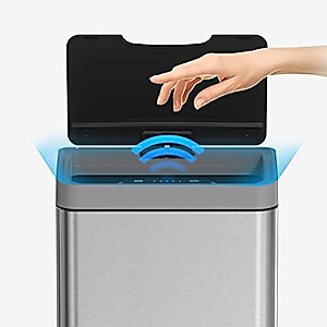 Mbillion Touchless Infrared Motion Sensor Trash Can 13.2 Gallons, Rectangular Stainless Steel Finish Hands-Free Automatic Open Smart Garbage Can for Home and Office Steel Brushed