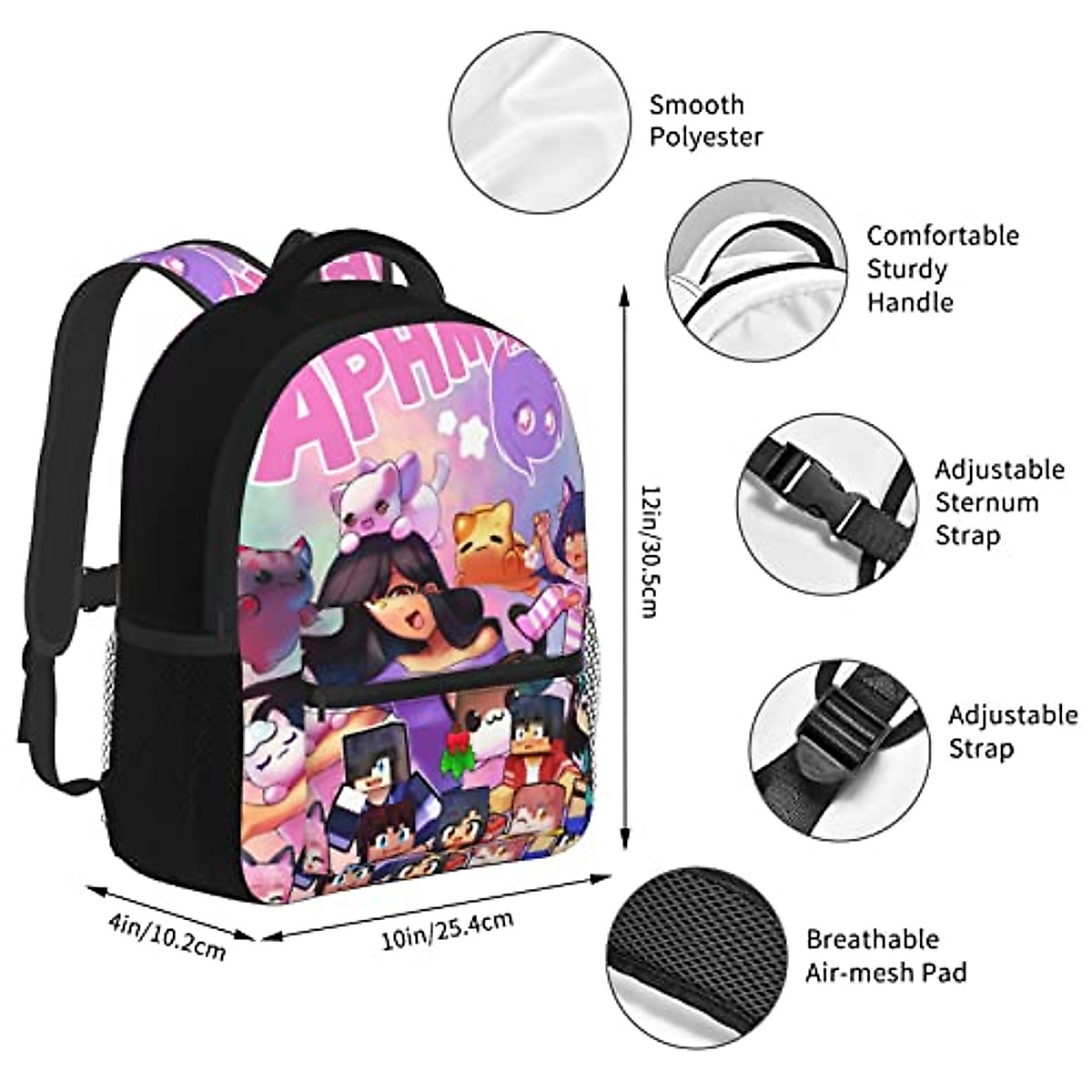 YAOJIAADM Anime Backpack Schoolbag 3D Printed Large Capacity Waterproof Nylon Backpack Adjustable Shoulder Strap Suitable for Travel Picnic Black