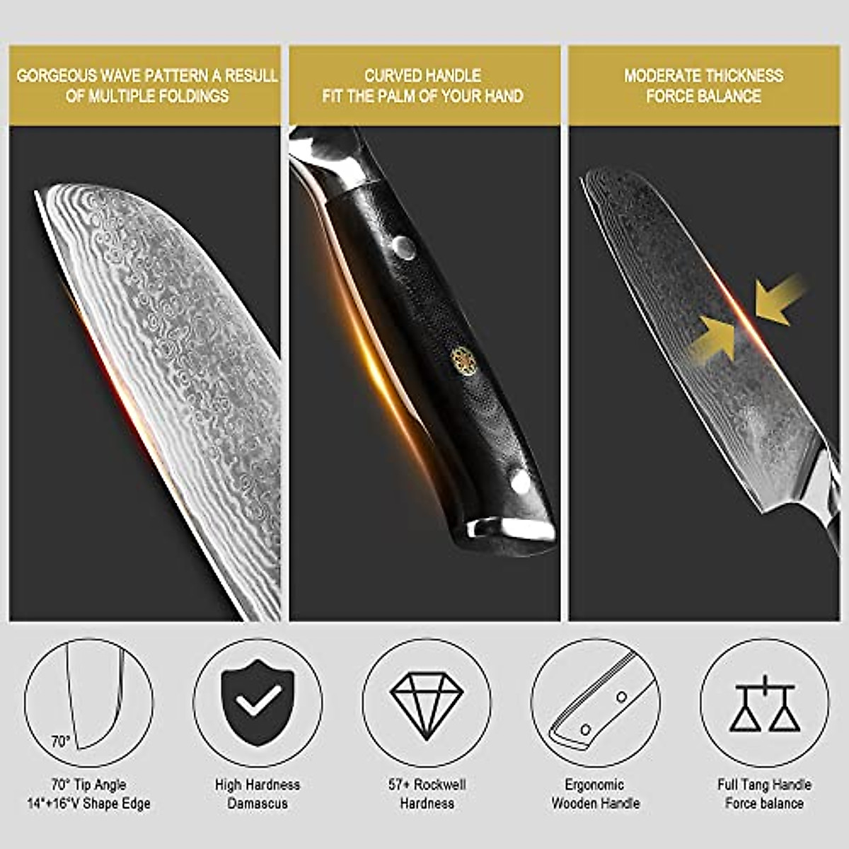 XYJ Professional Damascus Chef Knife VG10 High Carbon Stainless Damascus Steel Knife Ergonomic G10 Handle Razor Sharp 7" Japanese Santoku Knife with Knife Sheath & Gift Box