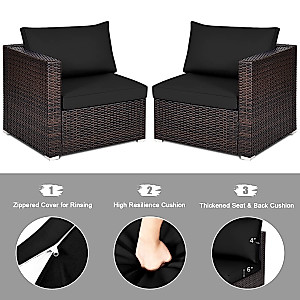HAPPYGRILL 2 Pieces Patio Sofa Set Rattan Wicker Corner Sofa Set with Zippered Cushions for Backyard Balcony Porch Garden Poolside