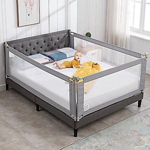 wanan Bed Rail for Toddlers, 3 Pack Extra Long Baby Bed Rail Guard for Kids, All-Round Sturdy Baby Bed Fence, Infants Bed Guardrail, Fit Queen King Mattress, 79 x 79 x 77 (Gray Without Pattern, King)