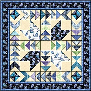 Material Maven Quilt Kit Tangled Up in Blue Cats Benartex Fabrics Precut