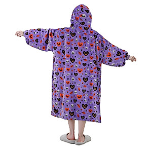 Easy-Going Oversized Flannel Wearable Blanket Hoodie for Adults, One Size Fits All, Purple