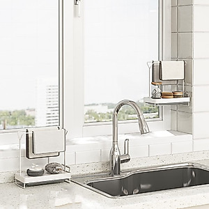 LUVADU ZCX Sink Organizer Sink Storage Drain Rack for Kitchen， Sponge Brush Soap Dishcloth Rack Soap Dispenser Organizer