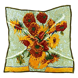 YangtzeStore Large Square Charmeuse Silk Scarf Classic Art Print (Sun Flowers)