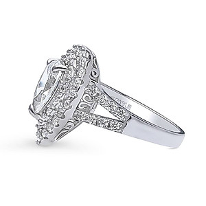 BERRICLE Sterling Silver Halo Wedding Engagement Rings Pear Cut Cubic Zirconia CZ Statement Cocktail Split Shank Ring for Women, Rhodium Plated Size 5