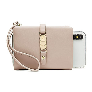 AOXONEL Womens Wallets Small Rfid Bifold Wristlet,Ladies Wallets for Card Coin,Change Purse with Wrist Strap (Beige)