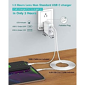 32W 2 Port with 20W USB C Fast Charger Compatible with iPad Pro 12.9 Gen 5/4/3 2021/2020/2018, Pro 11 Gen 3/2/1, New Mini 6, Air 4, Pixel 5 4 3 2 XL 3/4A 2/3/4XL，6.6ft 3A USB C to C Cord