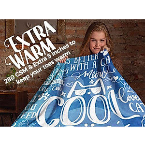 InnoBeta Cat Lover Blanket Throw Blue, Flannel Blankets for Cat Mom, Unique Cat Mom Gifts, Best Cat Lover Gifts on Christmas, Birthday, Thanksgiving, 50" x 65" (Blue Cool Cat)