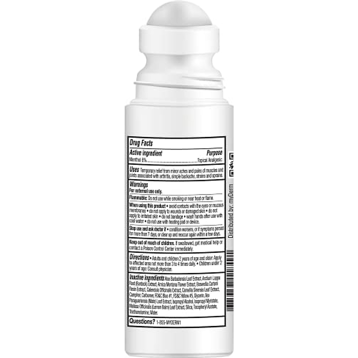 Myderm PRO Freeze Roll-On, 3 fl oz - Extra Strength 6% Menthol - ICY Roller for Elbows, Joints & Muscles - Hands-Free Topical Support - Made in The USA