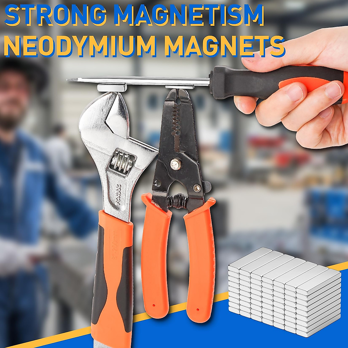 60Pcs WUDIME Strong Neodymium Magnets Bar, 20x5x2mm Bar Magnets for Crafts, Heavy Duty Rare Earth Magnets, Small Magnets for Tool Storage, Kitchen, School Science and Office DIY