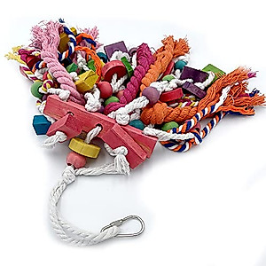 GILYGI Bird Chewing Toys -Parrot Natural Wooden Block and Cotton Knot Tearing Toys for Conures Cockatiels African Grey and Amazon Parrots