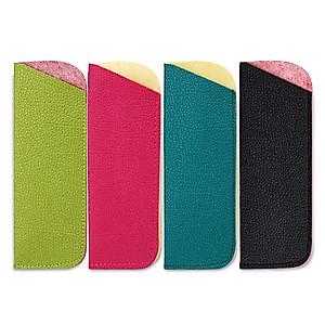 molshine Portable Leather Small Eyeglasses Pouch,Soft Slip Into Eyeglass Sleeve for Women Men Folding Reading Glasses (Small, Black&pink&green&blue)