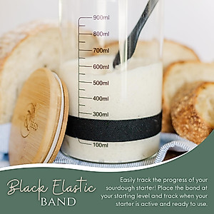 Essential Sourdough Starter Jar Kit (34 oz.) - Sourdough Jar Wide Mouth with Black Silicone Spatula, Elastic Tracking Band, and Bamboo Lid- Sourdough Kit - Sourdough Starter Kit Beginners