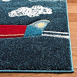 SAFAVIEH Carousel Kids Collection Accent Rug - 4' x 6', Navy & Ivory, Non-Shedding & Easy Care, Ideal for High Traffic Areas for Boys & Girls in Playroom, Nursery, Bedroom (CRK167N)