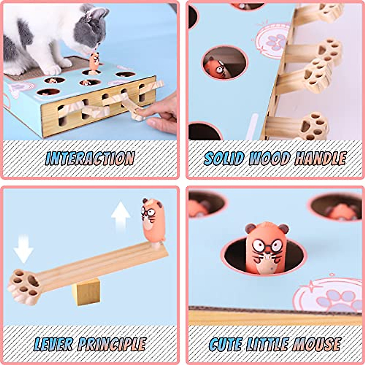 Cat Enrichment Toys for Indoor Cats, cat Whack a mole Toy with cat Scratching pad, Cat Cardboard Box to Make Lots of Fun, cat Interactive Toy to Relieve Boredom and Train IQ