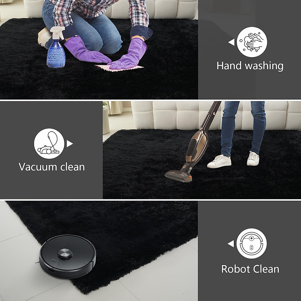 Shag Area Rugs for Bedroom Living Room,5X8 Ultra Soft Fluffy Area Rugs for Dorm,Indoor Carpet Nursery Rugs for Kids Girls Room Home Decor, Black