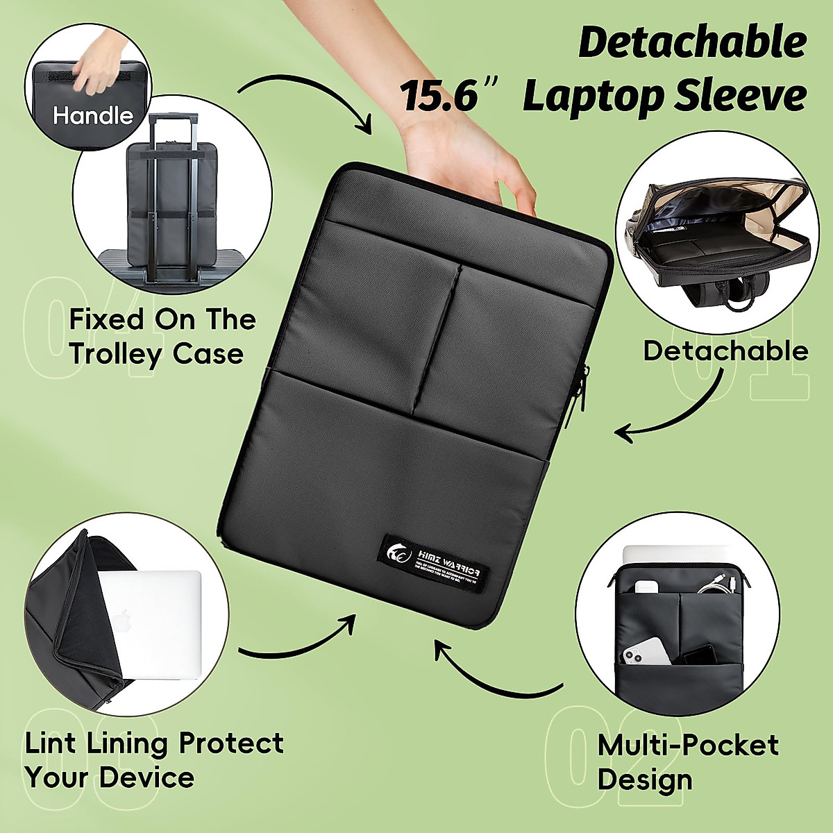 HIMZ WARRIOR Clear Backpack Heavy Duty with Detachable 14” Laptop Bag Sleeve Transparent Back Packs Stadium Tinted PVC Adults Black S (Box Gift)