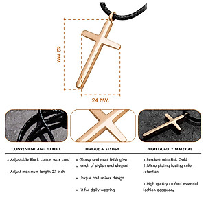 555Jewelry Stainless Steel Rose Gold Cross Necklace for Women, Leather Necklace for Women, Womens Cross Necklace, Cross Pendant for Women - Adjustable Leather Cord Rope Chain