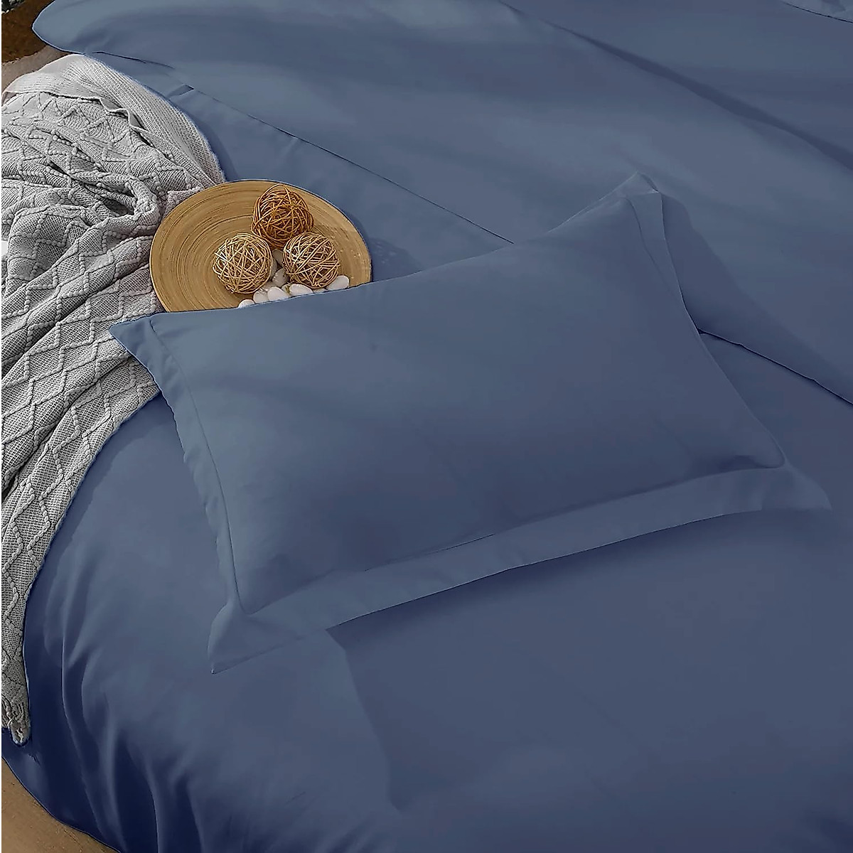 The OutNeT Steel Blue Solid Duvet Cover Set Queen 90"x90" Size Egyptian Cotton Luxury Soft & Breathable Comforter Cover with Hidden Zipper Closer & Corner Ties Durable and Fade Resistant