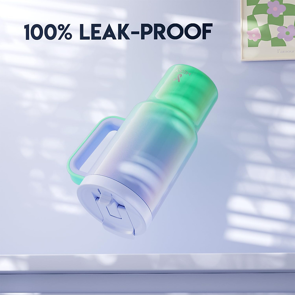 Meoky 32 oz Tumbler with Handle and Flip Straw, 100% Leakproof Tumbler with Lid and Straw, Stainless Steel Insulated Cup, Cupholder Friendly, Keeps Cold for 24 Hours (Fairyland)