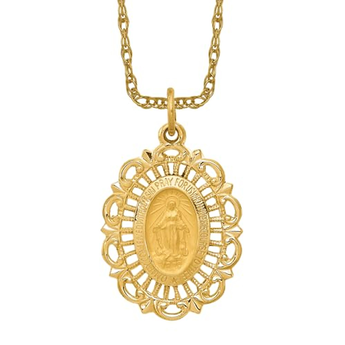 IceCarats 14K Yellow Gold Our Lady of Miraculous Medal Blessed Virgin Mary Necklace Charm Pendant 26.2mm x 15.6mm Only