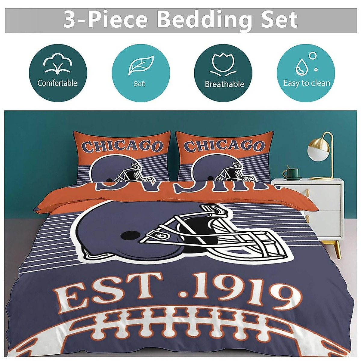 Gyeong Football Player Helmet Bedding Set City Classic Duvet Cover Set American Rugby Sports Comforter Set Twin Full Queen King Size with 1 Duvet Cover and 2 Pillowcase for Fans Boys Teenagers Men