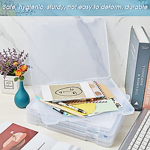 Gueevin A4 Clear File Portable Project Case Plastic Scrapbook Paper Storage Box with Handle Document Case Photo Storage Containers for Magazines Stamps Photos Art Craft,12.4 x 8.6 x 0.8 in(4 Pcs)