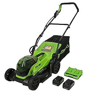 Greenworks 48V (2 x 24V) 14" Brushless Cordless Lawn Mower, (2) 4.0Ah USB Batteries (USB Hub) and Dual Port Rapid Charger Included