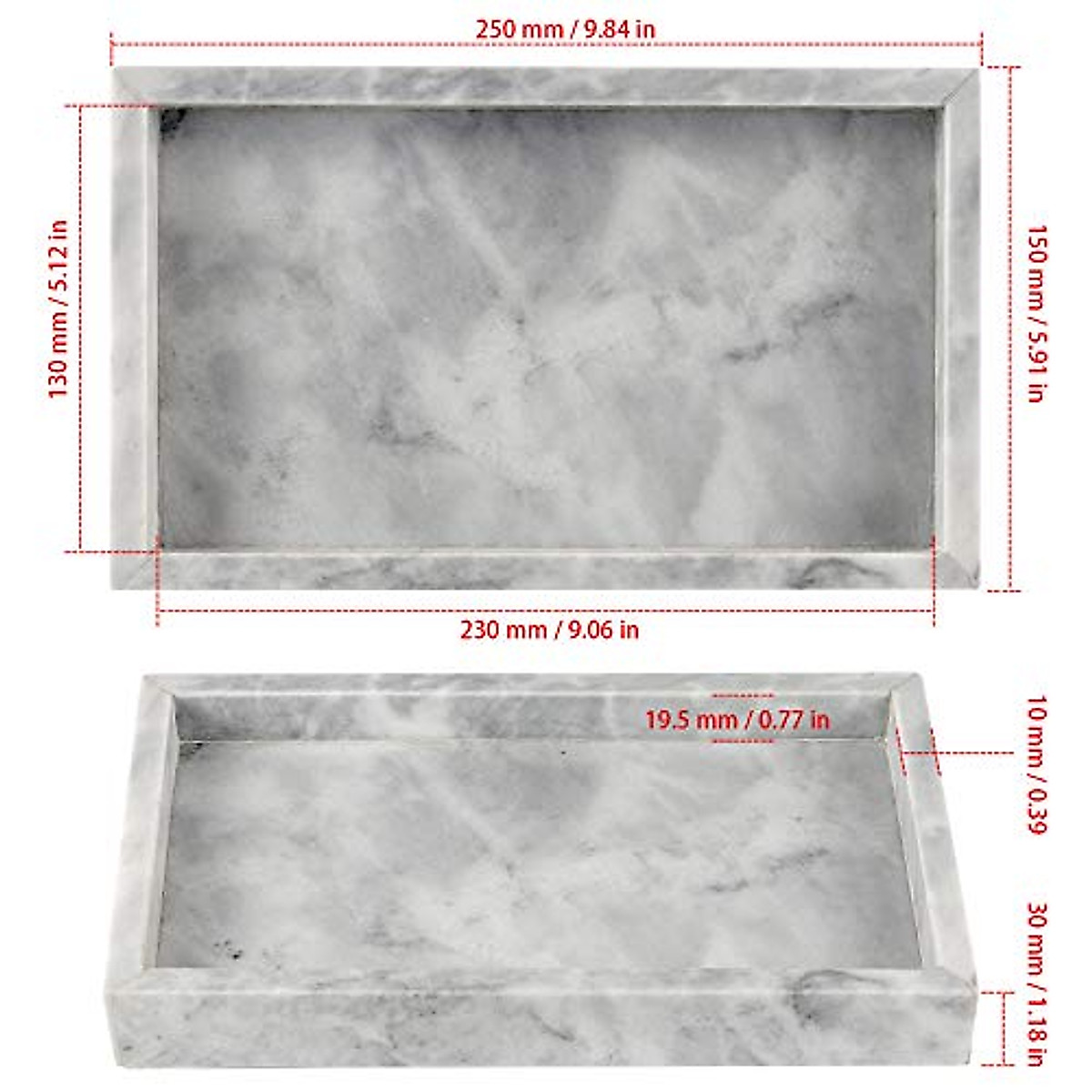 ZEONHAK 2 Pack 6 x 10 Inches Natural Marble Tray, Decorative Rectangle Marble Tray, Marble Serving Tray for Coffee Table, Vanity, Bathroom, Kitchen, Dresser, Jewelry
