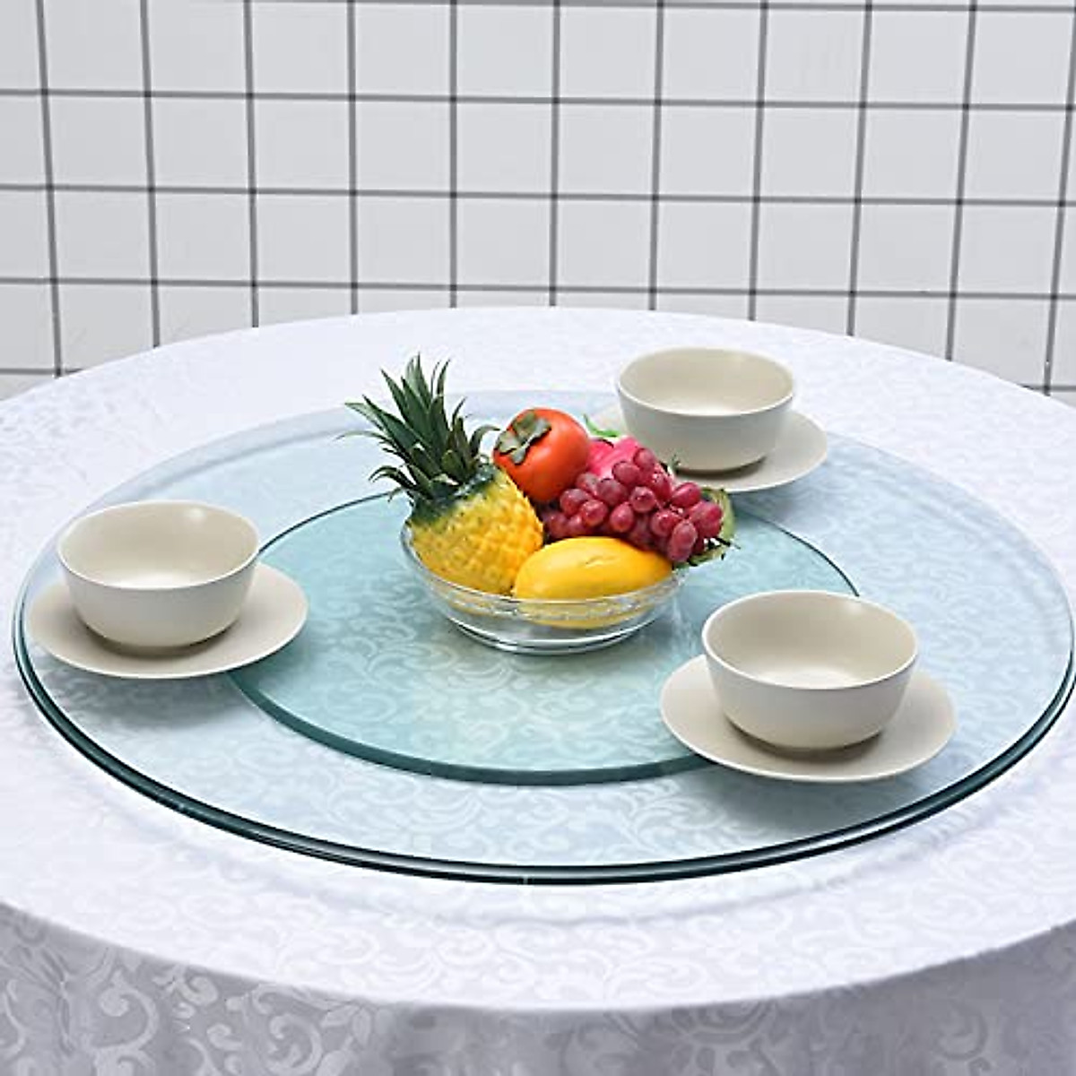 Tempered Glass Turntable ,Tempered Explosion-Proof Glass Lazy Susan Turntable, Round Table Top Rotating Table Tray, 360-degree Dining Table Rotating Tray, With Aluminum Alloy Bearing, Transparent Alum