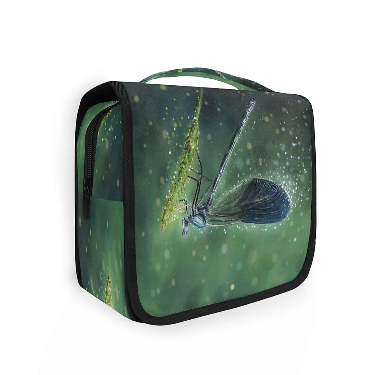Omhonmi Hanging Toiletry Bag for Women Art Painting Dragonfly,Waterproof Makeup Pouch,Portable Cosmetic Bag,Travel Bag with Hanging Hook for Woman Man Travel Accessories
