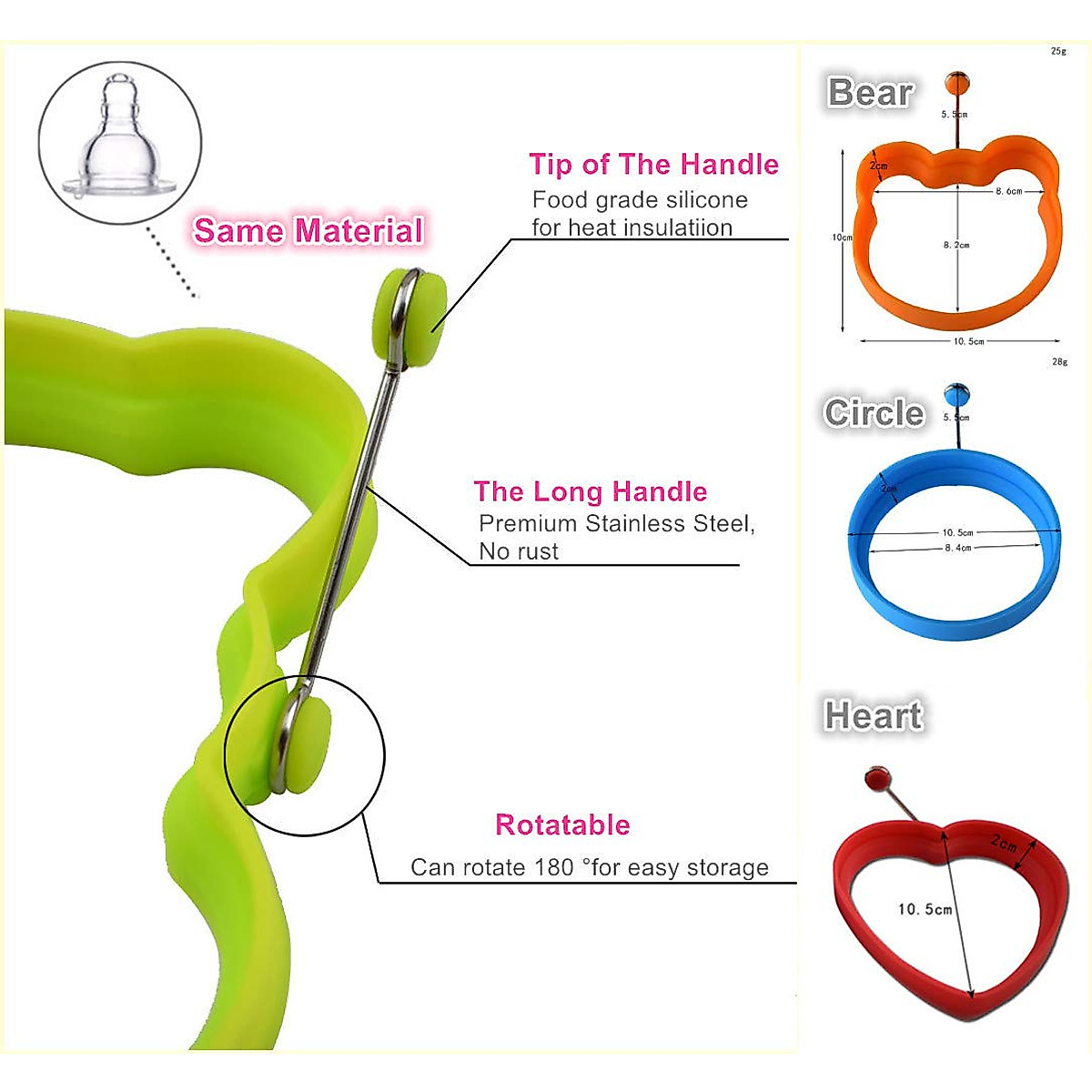 5 Egg Rings Set, Pancake Molds Food-Grade Silicone for Breakfast Fried Eggs, Homemade Omelets, Frittatas & Crumpets – Flippy Cooking Forms Muffin Shapes - Heart, Flower, Bear, Butterfly, Circle