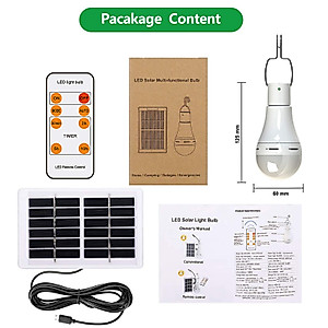 Afoskce Solar Light Bulb Outdoor Rechargeable 300LM Solar Powered Light Led Bulb with Remote Timer, Lighting Sensor, 4 Lighting Mode for Chicken Coops Shed Hiking Camping Hurricane Emergency Lighting