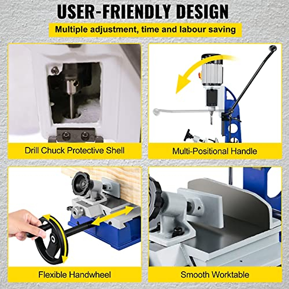 VEVOR Woodworking Mortise Machine, 1/2 HP 1400RPM Powermatic Mortiser, With Movable Work Bench Benchtop Mortising Machine, For Making Round Holes Square Holes Or Special Square Holes In Wood